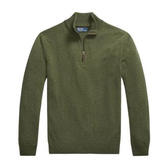 Polo Ralph Lauren Klassischer Olivgr&uuml;ner Wool Quarter-Zip Jumper - - Knitwear - Herren - Gr&uuml;n - S