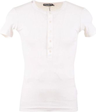 Dolce & Gabbana Homme, Tops, Blanc, Taille: S Henley Short Sleeve T-shirt