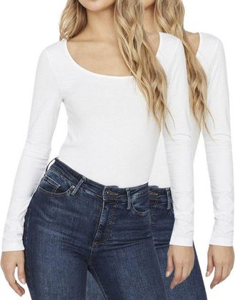 Vero Moda Langarmshirt (2er-Pack) Basic U-Neck Shirt im Doppelpack