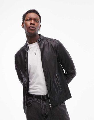 AllSaints Cora - Lederjacke in Schwarz ohne Kragen