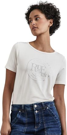 Street One Damen A322255 T-Shirt Mit Artwork, Lucid White, 46 EU