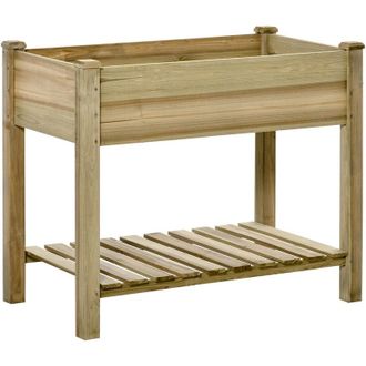 OUTSUNNY Jardini&egrave;re sur pieds potager avec &eacute;tag&egrave;re &agrave; lattes dim. 91L x 51l x 76H cm bois sapin autoclave