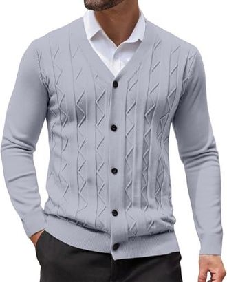 Generic Cardigan en tricot &agrave; manches longues pour homme avec motif torsad&eacute; - D&eacute;contract&eacute; - Cardigan - Pull - Automne et hiver - Manteau d&eacute;contract&eacute;, gris, M