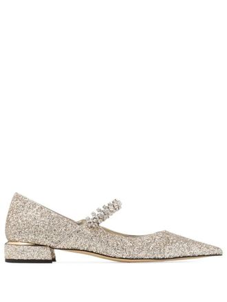 Jimmy Choo London Hohe Schuhe - Pointed-Toe Glitter Flats With Crystal Embellished - Gr. 36,5 (EU) - in Rosa - f&uuml;r Damen