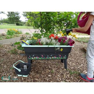 Calipso Calipso - Jardiniere mini junior 40L Gris/Vert Pastel + 1 panier Kajo 4 l + 2 outils de jardin plastiques