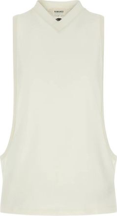 Versace Femme, Tops, Blanc, Taille: 34 FR D&eacute;bardeur en jersey de coton stretch brod&eacute;