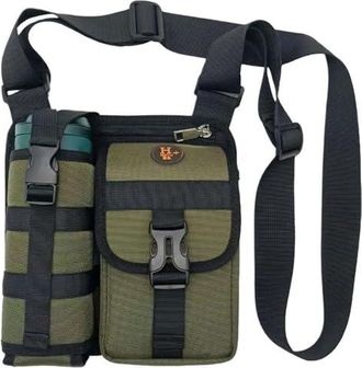 Generic Prevalente Sac à bandoulière avec porte-bouteille deau - Sac compact multi-compartiments en tissu Oxford pour randonnée, entraînement, Vert, 1