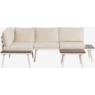 Sklum Gartenset mit 4-Sitzer-Ecksofa und Couchtisch aus Aluminium und Nadi-Holz Creme-Beige - Braun Tapioca - Sklum