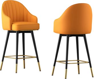 Generic Drehbarer Barhocker, 2Er-Set mit R&uuml;ckenlehne, H&ouml;henverstellbar 65 Cm/75 cm, K&uuml;chenthekenhocker Aus Pu-Leder f&uuml;r Pubs Und Bistros, Stilvolle Orangefarb