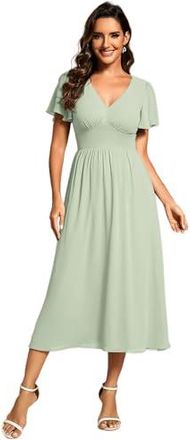 Ever-pretty Robe de Soirée Femme Taille Empire Col V Manches Courtes pour Invité Mariage Chic Verte Menthe 36