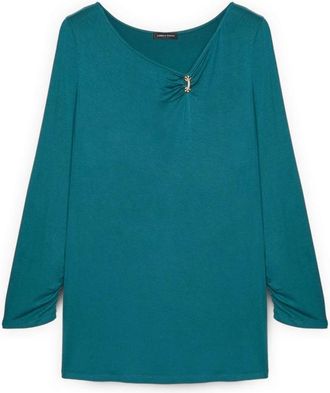 Fiorella Rubino Femme, Blouses et Chemises, Bleu, Taille: 42 FR T-shirt en jersey avec d&eacute;tail bijou