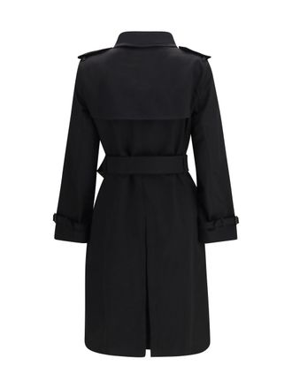 Burberry Gabardine with Check Collar Trench Coat - Black