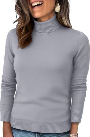 Generic Pull Femme Hiver Chaud col Montant Mode Ample Sweatshirts Couleur Unie Pull Femme Chic et El&eacute;gant D&eacute;contract&eacute; Manche Longue Jumper Tops Gris Clair