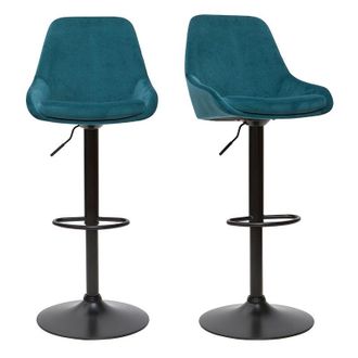 Miliboo Miliboo - Tabourets de bar design r&eacute;glables velours bleu p&eacute;trole (lot de 2) holo