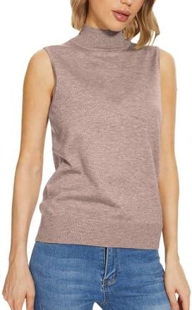 Generic Pull sans manches en laine &agrave; col b&eacute;nitier pour femme - Pull &agrave; col roul&eacute; sans manches - Pull en tricot &agrave; col roul&eacute; - Gilet basique l&eacute;ger sans manches, 