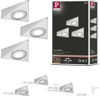 Paulmann 92126 LED Unterschrankleuchte Trias inkl. N&auml;herungsensor 3er-Set 4000K 2,7W 135x132mm 185lm Eisen geb&uuml;rstet M&ouml;belaufbauleuchte