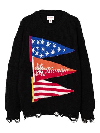 Bows & Arrows Ausgefranster Pullover mit Flagge - Schwarz