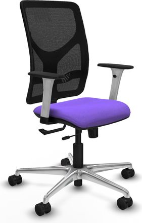 Piqueras y Crespo B&uuml;rostuhl mit wei&szlig;en und schwarzen Armlehnen, h&ouml;henverstellbare Lendenwirbelst&uuml;tze, ausgestattet mit Syncro/Traslack und Schneideschaum. Schwarz/Lila