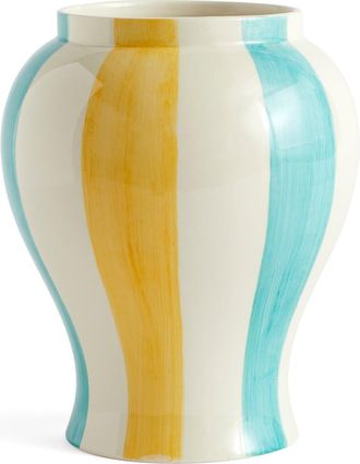 HAY Hay Vase Sobremesa Stripe L aus Steingut hergestellt, in der Farbe: Gelb, Blau, Weiß, Maße: H: 25 cm, D: 19 cm, AB615-A603-AC67