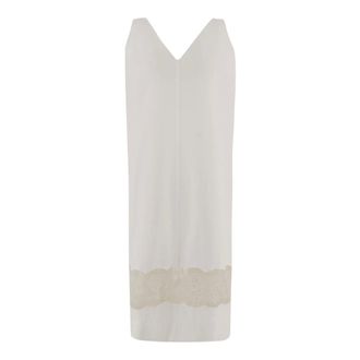 Carven Femme, Robes, Blanc, Taille: 38 FR Robe Midi en Dentelle &agrave; Col V