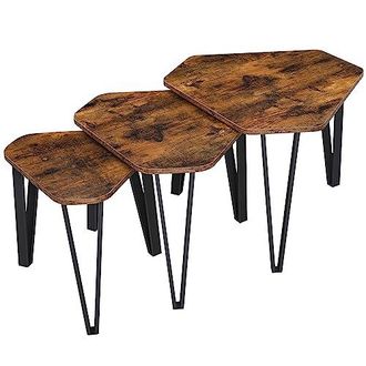 Vasagle Beistelltisch, 3er Set, Couchtisch, Satztische, Nachttisch, mit Metallbeinen, dekorativ, einfacher Aufbau, Industrie-Design, vintagebraun-schwarz LNT1
