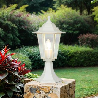 Licht-Erlebnisse Sockelleuchte Aluminium Glas Weiß IP44 Garten Weg 40 cm hoch E27 Laterne Rustikal nostalgische Wegeleuchte Outdoor PARIS