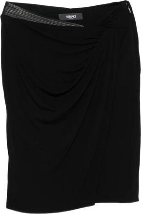 Versace Femme, Jupes, Noir, Taille: 36 FR Jupe Midi Drapp&eacute;e avec Ceinture Orn&eacute;e