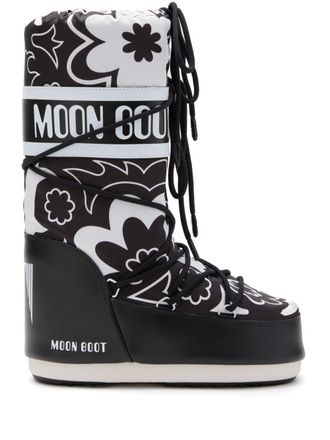 Moon Boot apr&egrave;s-ski Icon &agrave; fleurs - Noir