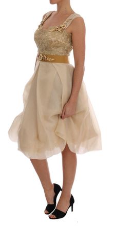 Dolce & Gabbana Womens Gold Silk Crystal Embellished Dress