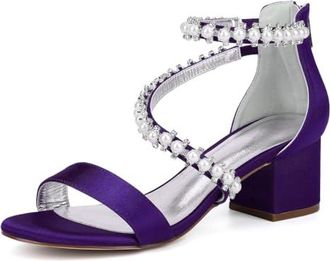 Generic Chaussures De Mariée Femmes Bloc Chunky Lanières Cheville Haut Sandales5.5 CM Ouvert Bout Boucle Mariage Bureau Dress Heels,Dark Purple,42 EU