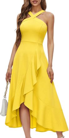 Bbonlinedress Kleid Hochzeitsgast Damen Brautkleid lang Abendkleider elegant f&uuml;r Hochzeit Brautjungfernkleider Neckholder Cocktailkleid Party Strandkleid Yellow 2XL