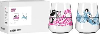 Ritzenhoff 8117001 Wasserglas 2er Set 500 ml, Serie Fashion - 2 St&uuml;ck, Kleider-Model Motiv bunt, Made in Germany