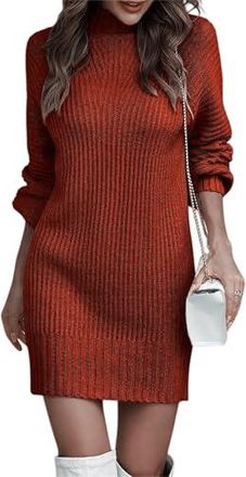 Generic Mini robe pull &agrave; col roul&eacute; et manches longues en tricot c&ocirc;tel&eacute; chaud extensible et manches chauve-souris surdimensionn&eacute;e pour lhiver, Rouge, 3XL