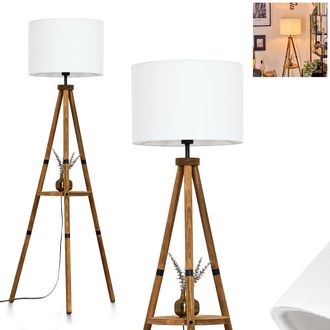 HOFSTEIN Stehleuchte Bassagoda, Stehlampe aus Holz/Stoff in Natur/Weiß, Leuchte im modernen Boho-Style, skandinavisches Design (Ø 40 cm), Höhe 152 cm, m. Fußsc