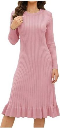 Generic 2026 Robes amincissantes dint&eacute;rieur et style mi-long au-dessus du genou Robe tricot&eacute;e Automne Hiver Pull Jupe Feuille, rose, S