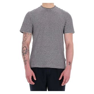 Officine Générale Homme, Tops, Multicolore, Taille: S T-shirt à rayures en coton-lin blanc