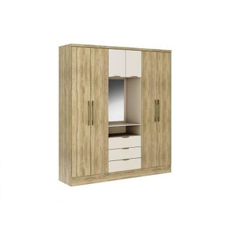 Vente-Unique Vente-unique - Armoire 6 portes et 3 tiroirs - Avec miroir - L180 cm - Coloris : Naturel et beige - elorio