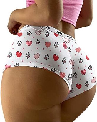 Generico Culotte en Coton Taille Haute pour Femmes Boxer pour Femmes avec Impression Amusante de Coeurs Sous-V&ecirc;tements Confortable &Eacute;lastique Culotte de Saint V
