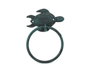 Hampton Nautical Seaworn Towel Holder 7 Decoration-Beach Decor-Cast Iron Blue Sea Turtle Handtuchhalter 17,8 cm-Meeresschildkröte Dekoration-Stranddekor-Gusseisen, Eis