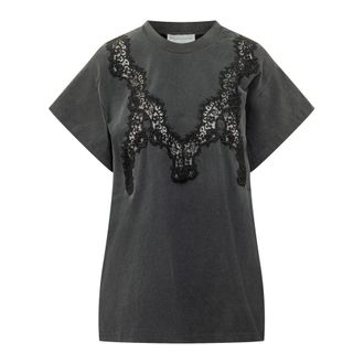 Stella McCartney T-Shirt mit Spitzeneinsatz- kurz&auml;rmlig - - Tops - Damen - Schwarzk - L