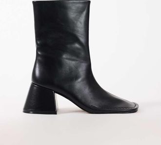 Topshop Pamela Ankle-Boots aus echtem Leder mit Blockabsatz in Schwarz