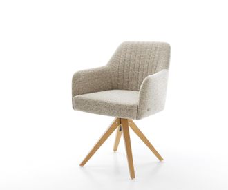 DELIFE Drehstuhl Greg-Flex Webstoff Soft Beige Holzgestell kantig Natur 360&deg; drehbar Taschenfederkern, Esszimmerst&uuml;hle
