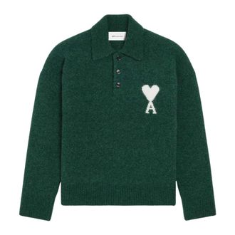 Ami Homme, Pulls, Vert, Taille: 2XL Polo en maille dalpaga