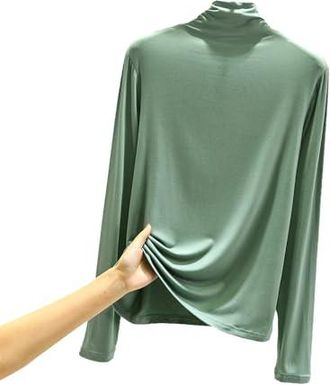 Generic Chemise dhiver décontractée à manches longues et col montant pour femme - Couleur unie - Coupe ajustée, vert clair, XXL