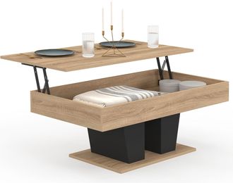 IDMarket Couchtisch rechteckige Klappplatte ELIAD Holz und Schwarz