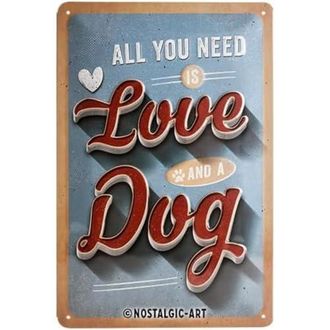 Nostalgic Art Plaque Vintage Love Dog - Idée de Cadeau pour Les propriétaires de Chiens, en métal, Design Retro pour la décoration, 20 x 30 cm
