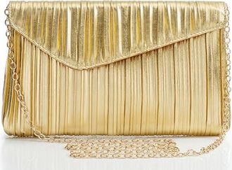 Babeyond Pochette pour femme - Sacs de soir&eacute;e &eacute;l&eacute;gants - Sacs &agrave; main de f&ecirc;te - Pochette &agrave; rabat pliss&eacute;e avec cha&icirc;ne pour bal, mariage et f&ecirc;te, Gold2., 9.8 &times; 6.