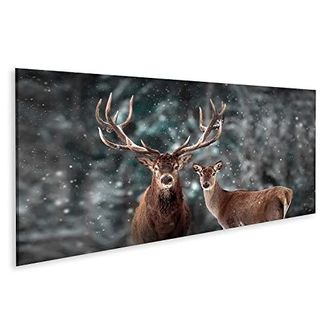 Islandburner Tableau sur toile Famille de cerfs nobles hiver neige for&ecirc;t paysage de No&euml;l pays des merveilles Cadre Affiche Poster Murale Tableaux