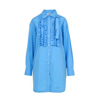 Msgm Hellblaue Ger&uuml;schte Baumwollbluse - - Dresses - Damen - Blau - S