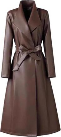 Generic Trench-coat en simili cuir pour femme Printemps Automne - &Eacute;l&eacute;gant Slim Ouvert sur le devant Ceinture X-Long Jacket Outwear, 1, XS
